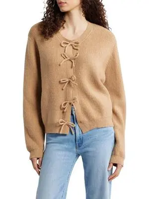 PETAL & PUP Wilde Bow Front Cardigan - Camel