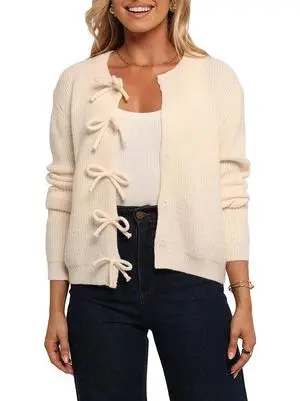 PETAL & PUP Petal & Pup Wilde Bow Front Cardigan Off White