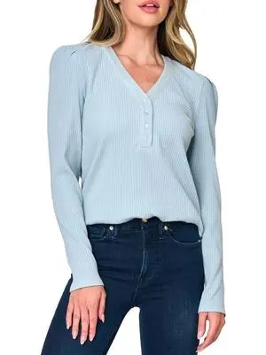GIBSONLOOK Amelia Cotton Rib Henley - Blue Fog