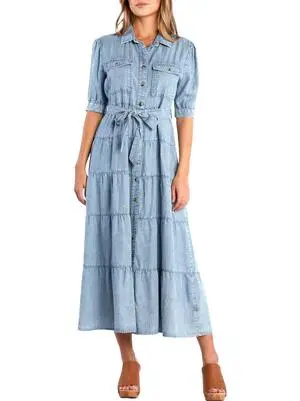 BILLY T Lyla Plaid Shirt Dress - Indigo Stripe