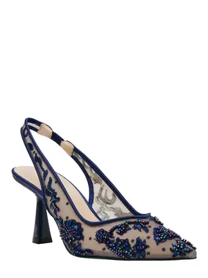 Betsey Johnson Nikki Pointed Toe Slingback Pumps - Navy