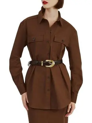 Bardot Tybi Stretch Poplin Button-up Shirt - Chocolate