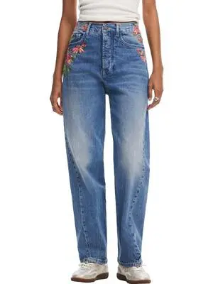Desigual Carina Embroidered Straight Leg Jeans - Blue