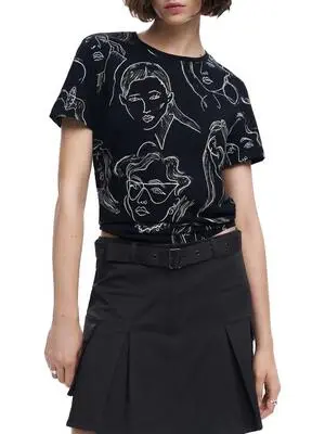 Desigual Faces Print Cotton T-shirt - Black
