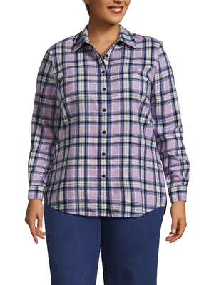 LANDS' END Lands' End Flannel Boyfriend Fit Shirt Blushed Lilac Plaid