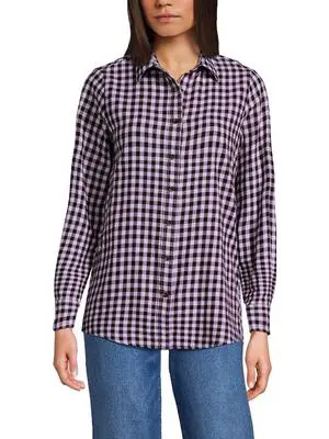 LANDS' END Lands' End Flannel Boyfriend Fit Shirt Burgundy/lilac Mini Check