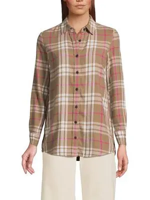 LANDS' END Lands' End Flannel Boyfriend Fit Shirt Honey Beige Plaid