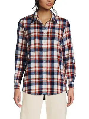LANDS' END Lands' End Flannel Boyfriend Fit Shirt Navy/bourbon Plaid