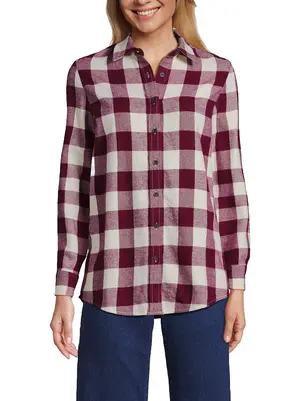 LANDS' END Lands' End Flannel Boyfriend Fit Shirt Rich Burgundy Buffalo Check