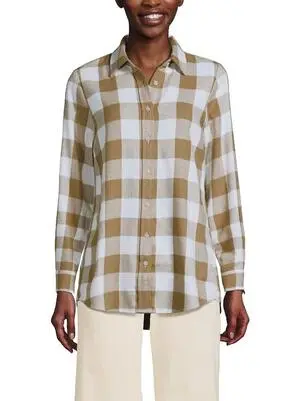 LANDS' END Lands' End Flannel Boyfriend Fit Shirt Rich Camel Buffalo Check