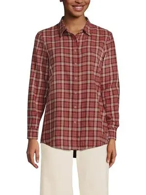 LANDS' END Lands' End Flannel Boyfriend Fit Shirt Sea Coral Small Plaid