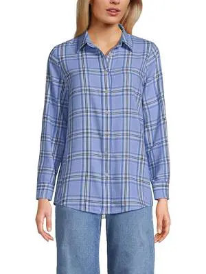 LANDS' END Lands' End Flannel Boyfriend Fit Shirt Sea Spray Blue Plaid