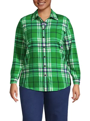 LANDS' END Lands' End Flannel Boyfriend Fit Shirt True Green/ivory Plaid