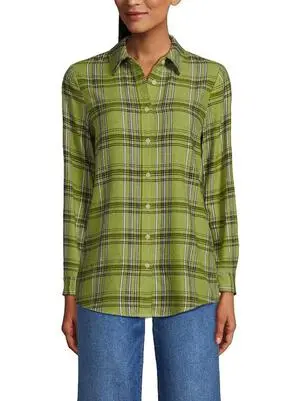 LANDS' END Lands' End Flannel Boyfriend Fit Shirt Vintage Lime Plaid