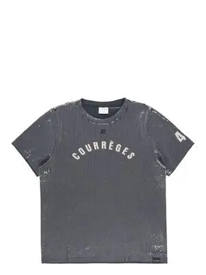 COURREGES Embroidered Distressed T-shirt - Grey