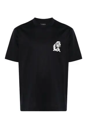 Emporio Armani French Bulldog-embroidered T-shirt - Blue