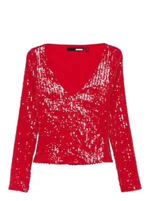 ROTATE BY BIRGER CHRISTENSEN Sequined V-neck Top - Red