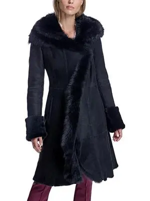MAXIMILIAN Hooded Shearling Coat - Black/black
