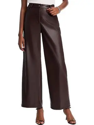 LUCY PARIS Adler Faux Leather Trousers - Dark Brown