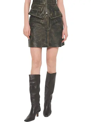 AS By DF Bonnie Upcycled Leather Mini Skirt - Distressed Black
