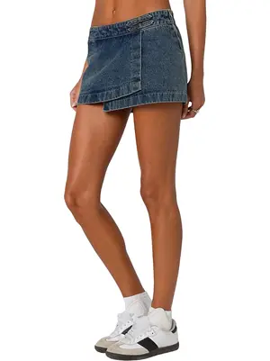 EDIKTED Edikted Asymmetric Denim Wrap Skort Blue