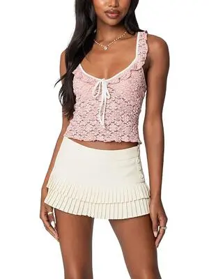 EDIKTED Contrast Sheer Lace Top - Pink