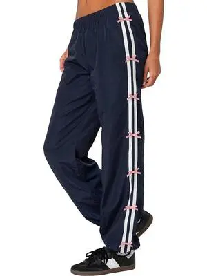 EDIKTED Bow Stripe Nylon Track Pants - Navy