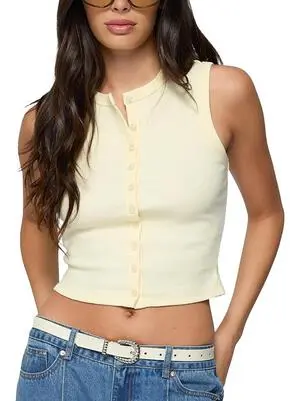 EDIKTED Basel Button Up Tank Top - Yellow