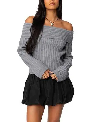 EDIKTED Brandy Fold Over Ribbed Sweater - Dark Gray