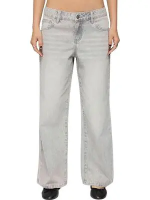 EDIKTED Magda Low Rise Baggy Jeans - Gray Washed