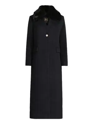 MILLY Faux Fur Collar Wool-blend Coat - Navy