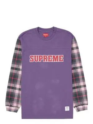 Supreme Plaid Sleeve Long Sleeve Tee Shirt - Dusty Purple