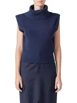 GREY LAB Sleeveless Ribbed Turtleneck Top - Navy