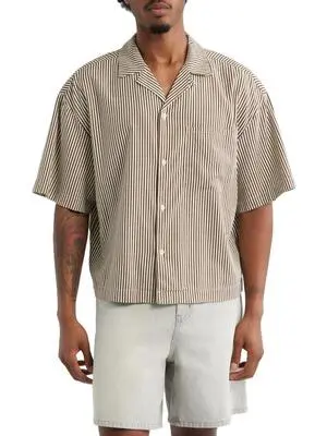 ELWOOD Boxy Camp Shirt Brown Stripe