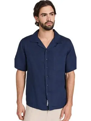 Onia Air Linen Convertible Vacation Shirt - Deep Navy