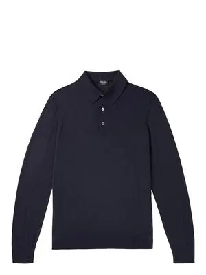 ZEGNA Zegna - Cashmere And Silk-Blend Piqué Polo Shirt - Men - Blue 