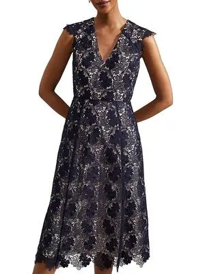 HOBBS LONDON Hannah Lace Midi Dress - Navy Pale