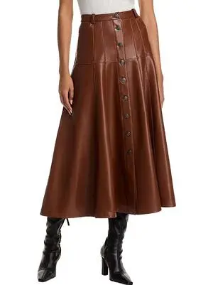Cinq À Sept Veena Faux Leather Midi Skirt - Dark Sepia