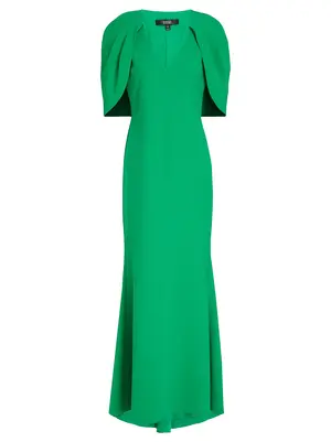 Badgley Mischka Cape-effect Crepe Gown - Green