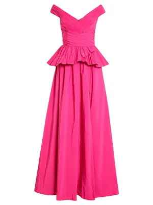 Marchesa Off-the-shoulder Taffeta Gown - Pink