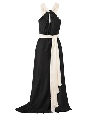 Redemption Belted Two-tone Silk-satin Gown - Black