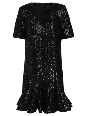 Badgley Mischka Sequined Tulle Mini Dress - Black