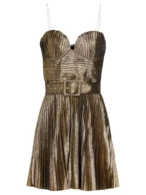 Rebecca Vallance Josie Pleated Mini Dress - Gold