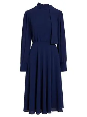 MIKAEL AGHAL Crepe De Chine Midi Dress - Navy