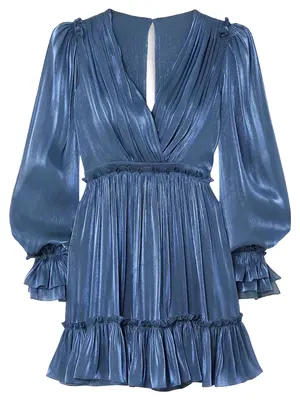 Costarellos Lavina Ruffled Metallic Georgette Mini Dress - Storm Blue