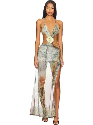 JADED LONDON Vida Backless Maxi Dress With Shell Trim - Multi