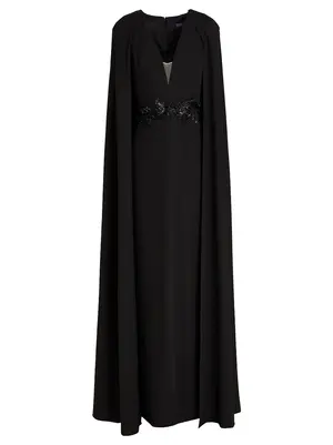 Marchesa Cape-effect Embellished Crepe Gown - Black