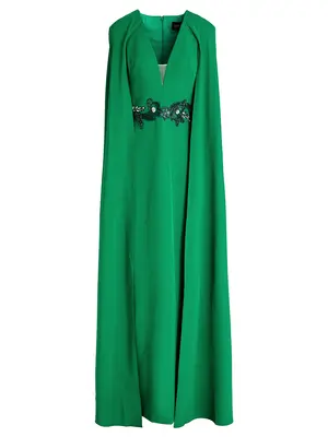 Marchesa Cape-effect Embellished Crepe Gown - Green