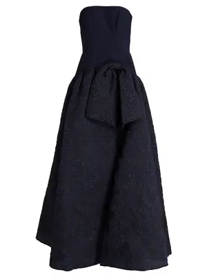 Marchesa Strapless Bow-detailed Gown - Navy