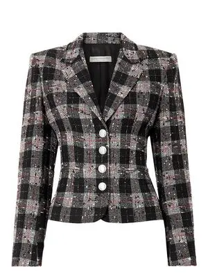 Alessandra Rich Checked Wool-blend Bouclé Blazer - Black